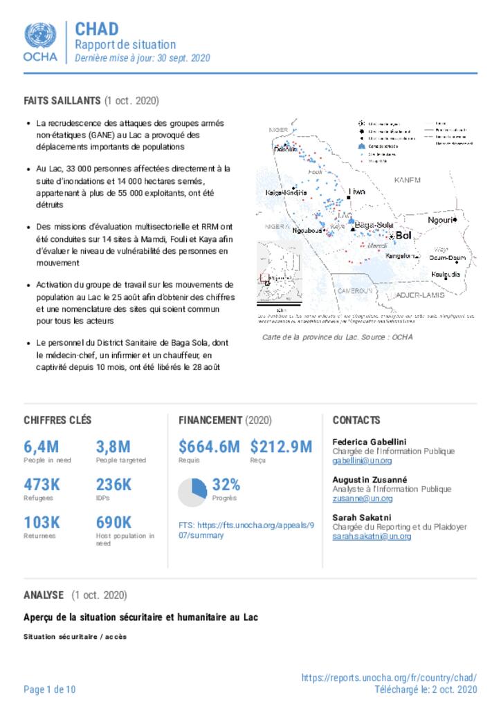 Tchad : Rapport de situation (30 septembre 2020) - Aperçu de la ...